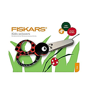 Fiskars Children's Animal Scissors with Ladybird Motif, From 4 Years, Length: 13 cm, For Right and Left Handers, Stainless Steel Blade/Plastic Handles, Red, 1004612