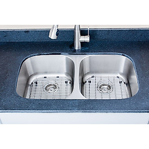 Wells Sinkware CMU3318-88-1 Stainless Steel Kitchen Sink Package, 33" 50/50 8" Deep, Brushed Matte Finish