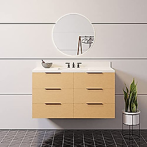 Kitchen Bath Collection Oslo 42-inch Floating Wall-Mounted Bathroom Vanity: Includes Blonde Wood Cabinet with Matte White Countertop and White Ceramic Sink