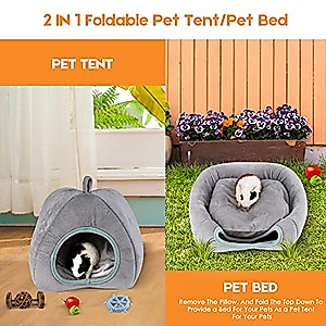 ONEJU Guinea Pig Bed, Guinea Pig Hideout, Rabbit Bed, Bunny Hideout, Guinea Pig Cage Accessories for Guinea Pig, Bunny, Hamster, Chinchilla, Ferry, Rabbit and Other Small Animals - Gray