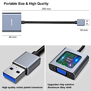 BENFEI USB 3.0 to VGA Adapter, USB 3.0 to VGA Male to Female Adapter for Windows 11, Windows 10, Windows 8.1, Windows 8, Windows 7(Not for Mac)