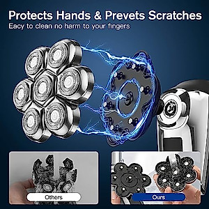 Mr.wintek Magnetic Head Shavers for Bald Men, 5-in-1 Electric Razor IPX5 Waterproof for Men, Cordless Electric Head Shavers with Beard Nose Hair Trimmer, Grooming Kit with LED Display