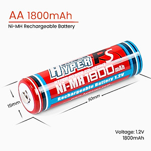 HYPERPS (8-Pack) 1.2V AA 1800mAh Ni-MH Rechargeable Battery for High-Drain Devices, Quick Charge
