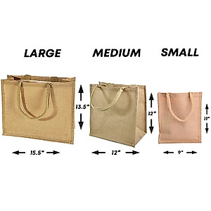 TBF Heavy Duty Reusable Jute Burlap Tote Bags in Bulk for Shopping Grocery Wedding Welcome Gifts and More (3 Pack, Natural - Small)