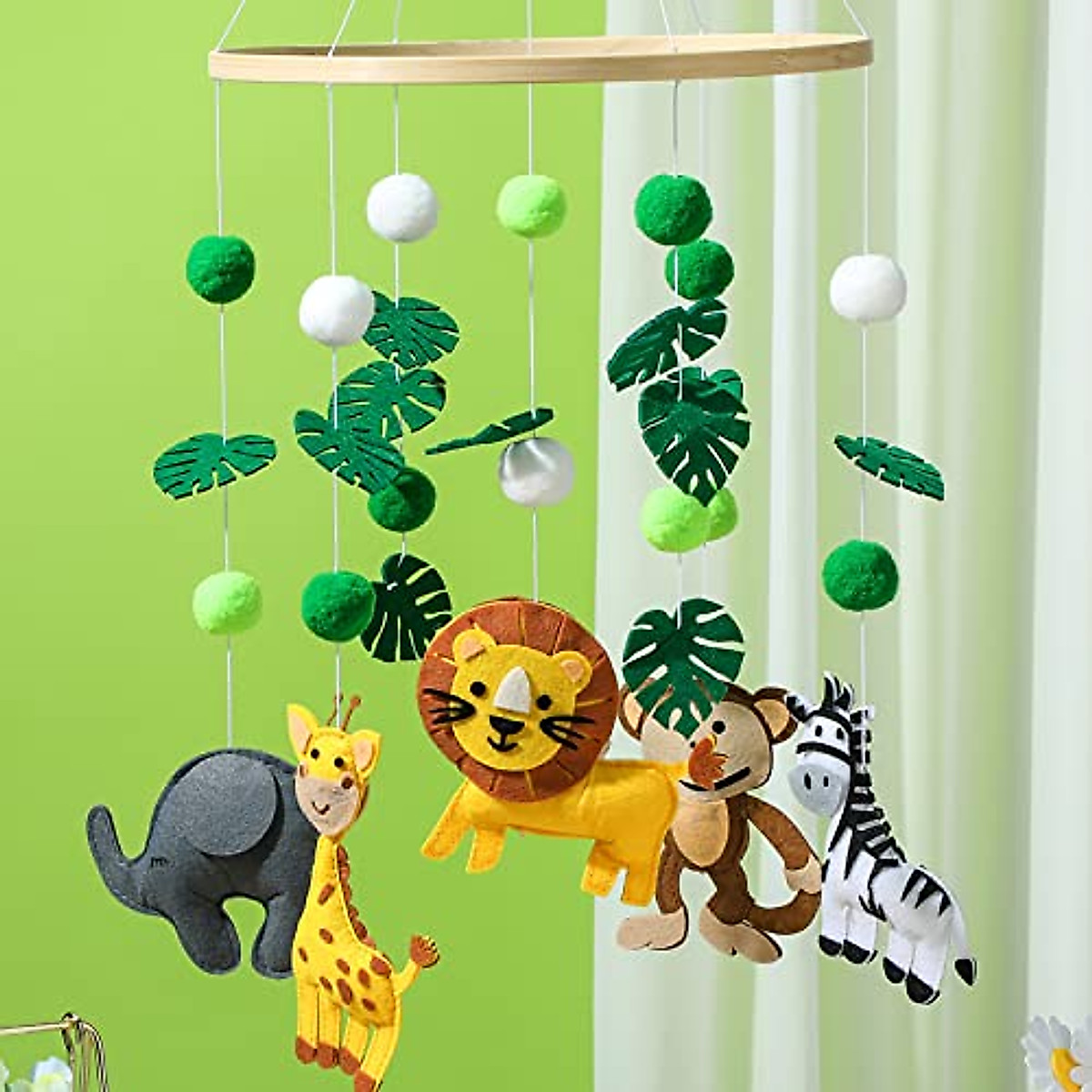 Woodland Mobile for Crib Jungle Baby Nursery Mobiles Forest Safari Deer Monkey Lion Style Ceiling Animals Hanging Mobile Decor for Baby Girls and Boys Toys Bedroom Room Decorations