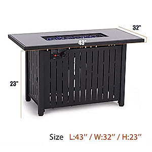 43 in Propane Fire Pit Table,Fire Pit Table,60,000 BTU Auto-Ignition Gas Firepit,CSA Certification and Black Tempered Glass Tabletop,for Outdoor, Patio, Lawn…