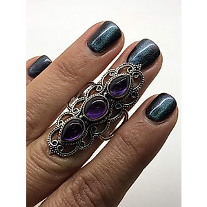 Koral Jewelry Amethyst 3 Stones Ethnic Vintge Gipsy Multi Stone Ring 925 Sterling Silver Vintage Tribal Gipsy Boho Chic (7)