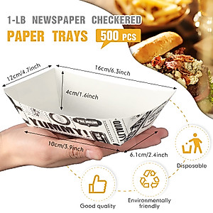 500 PCS Paper Food Boats Disposable Newspaper Paper Food Trays Black Paper Food Trays 1 Lb Serving Boat for Fries, Hot Corn Dogs, Ice Cream