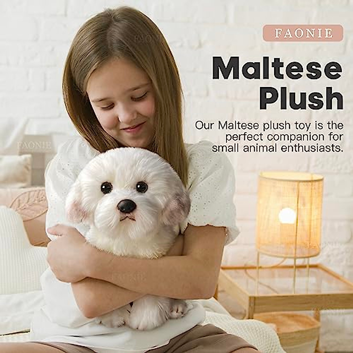 Maltese Stuffed Animal, Realistic Dog Plush, Lifelike Stuffed Animal,Companion Pet, Fluffy Stuffed Puppy Dog Toys for Gift (Large)