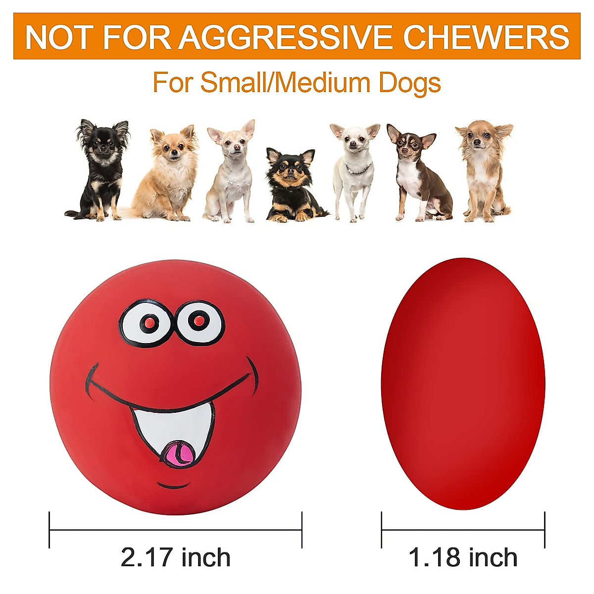 Coricorsu Squeaky Dog Toys Chewing Durable Teething Latex Rubber Soft Interactive Fetch Play Dog Balls with Funny Smile Face for Puppy Small Medium Pet Dog (6PCS)