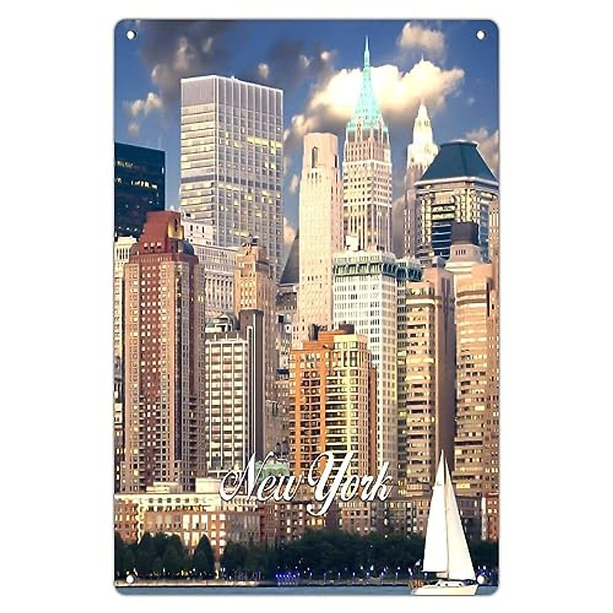 Personalized Metal Tin Sign Skyline New York City Landscape Home Décor Garage Signs for Front Door Outside House USA Street Painting State Building Art Poster Gift for Bathroom 12x18in