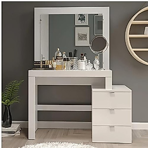 RINDOW Modern White Painted Vanity Desk, USB Port, for Bedroom Makeup Table Vanity Desk Vanity Desk with Mirror Vanity Desk Chair White Vanity Desk Makeup Vanity Desk Vanity Desk with Drawers