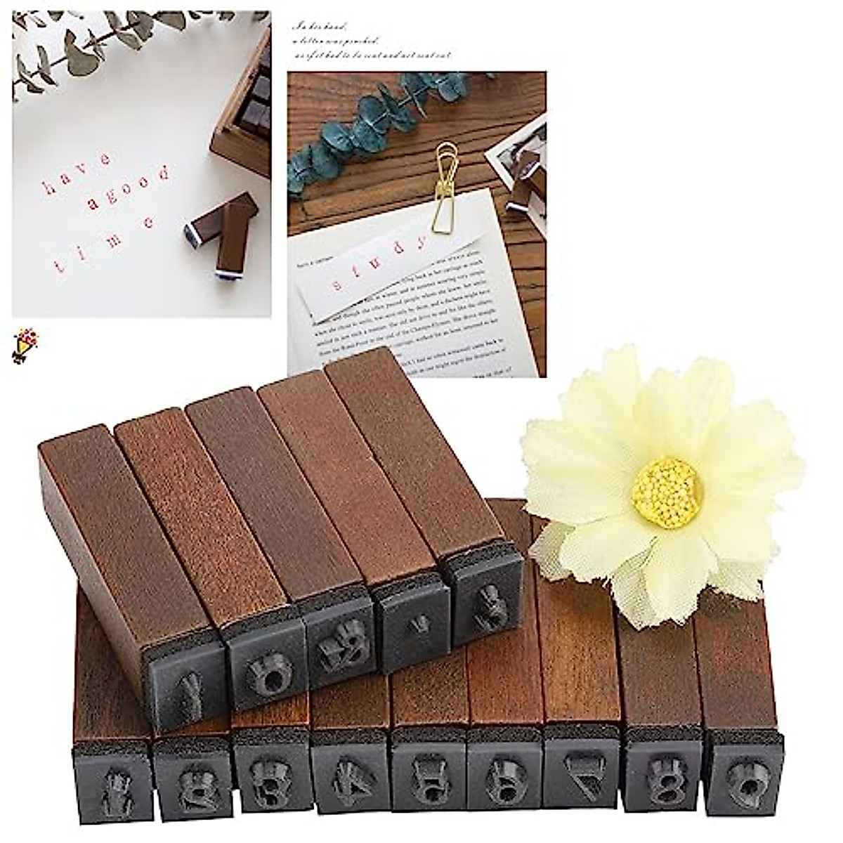 YYQTGG Letter Rubber Stamps, Wood Rubber Stamps 70 PCS with Vintage Wooden Boxe for Photo Album for Learning Alphabet