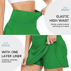 Century Star Tennis Skirts with Pockets for Women Pleated Shorts High Waisted Sports Mini A Line Athletic Golf Running Skirts 09 Green X-Large