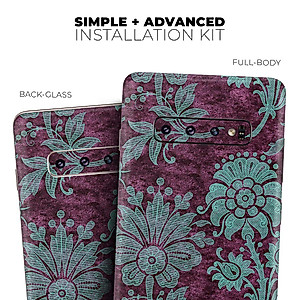 DesignSkinz Burgundy and Turquoise Floral Velvet v3 Protective Vinyl Decal Wrap Skin Cover Compatible with The Samsung Galaxy S20 (Screen Trim & Back Glass Skin)