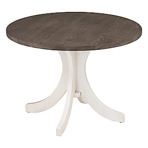 HZSSDTKJ 5-Piece Mid-Century Solid Wood Dining Table Set, 42" Wooden Round Dining Table with 4 Upholstered Chairs for Small Places, Family Kitchen Furniture for 4 People (Brown+Gray-02)