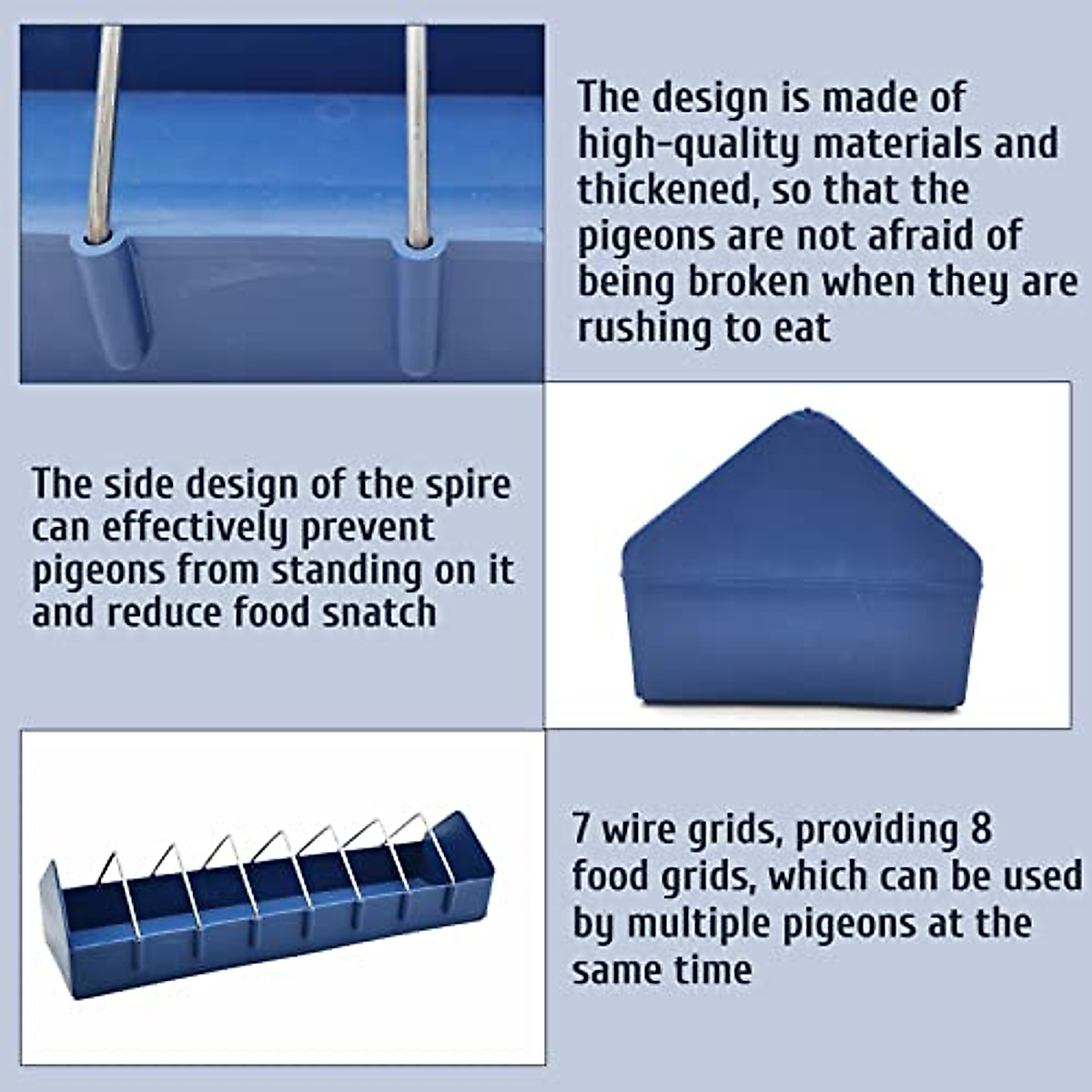 2PCS Pigeon Feeder, Bird Dispenser Slot Container, Poultry Plastic Thick Trough Dish Less Waste with Removable Steel Wire Partition for Pigeons Quails Birds Chicks Ducklings