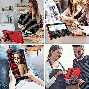 Kebiory Shockproof Rugged Hybrid with Screen Protector Cover for Dragon Touch 102/Blackview Tab 7/7 Pro/OSCAL Pad 10 Tablet/TECLAST P30S/M40 Plus/M40S/M40 PRO/P20S/P20HD/P40HD (Red/Black,2 Pack)