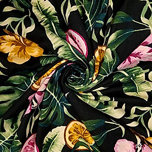 Texco Inc Poly Spandex Floral Conversational Prints DTY Brushed 4 Way Stretch Fabric, Black Pink 1 Yard