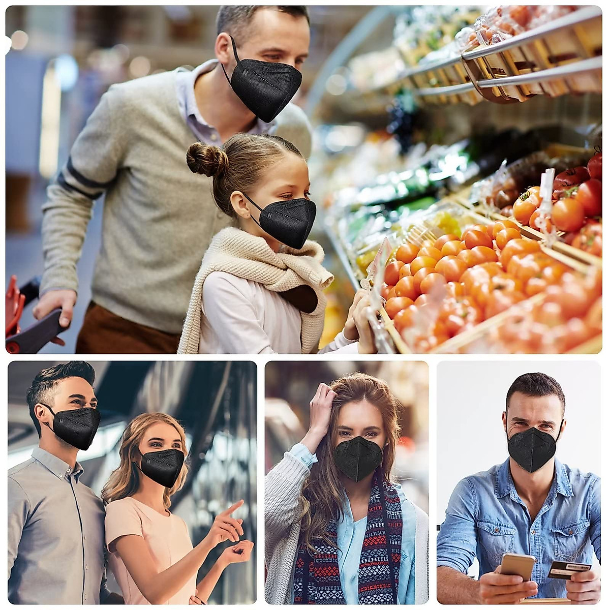 KN95 Face Mask 50 Pack, Individually Wrapped, Black Disposable Face Masks, 5-Ply Protection against PM2.5 Breathable Comfortable Safety Mask with Over 95% Filtering