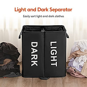 Lifewit 136L Double Laundry Hamper with Lid and Removable Laundry Bags, Large Divided Hamper, Collapsible 2 Section Laundry Basket with Handles for Bedroom, Bathroom, College Dorm, Laundry Room, Black