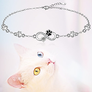 Fenthring Cat Dog Paw Print Bracelet Sterling Silver Infinity Heart Puppy Paw Memorial Mothers Day Bracelets for Women Jewelry Gifts