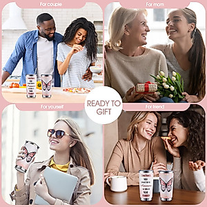 Funtery Valentine's Day Gifts 20 oz Pink Butterfly Tumbler Gifts for Women Nana Inspirational Birthday Gifts from Daughter Son Mom Gifts Mother's Day Pink Gifts Thank You for Mom Friends Wife