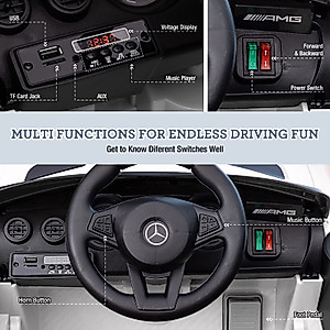 JOINATRE 12V Kids Ride on Car, Licensed Mercedes Benz AMG GTR Electric Cars, Battery Powered Ride on Toys with Remote Control, 3 Speeds, Music, LED Lights and Safety Belt, White