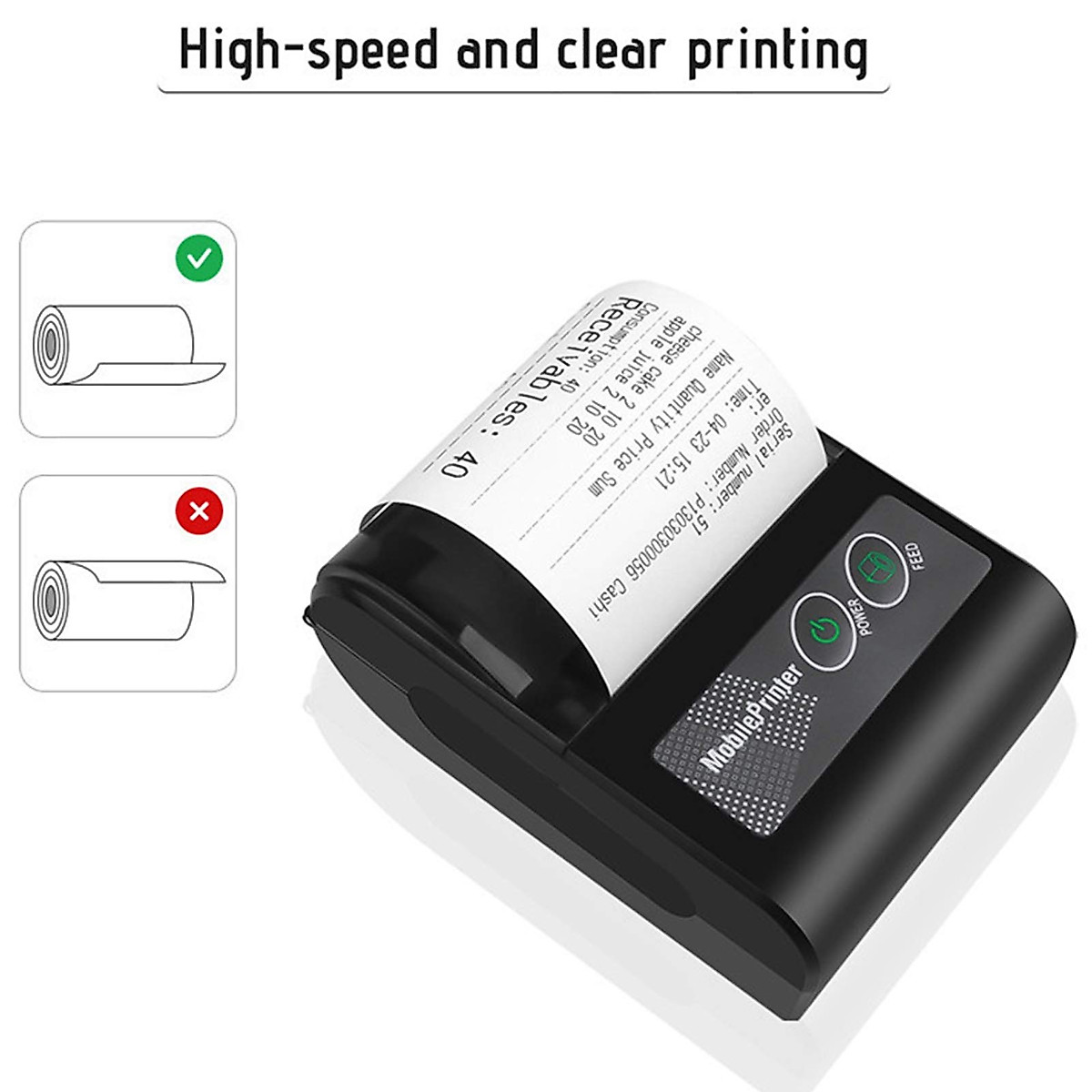 Zerodis Blue Tooth Thermal Receipt Printer Portable Ticket Pass Bill Mini Label Machine for MPT II 200dpi 3 5 inches sec for estaurant Sales Kitchen Retail (US Plug)