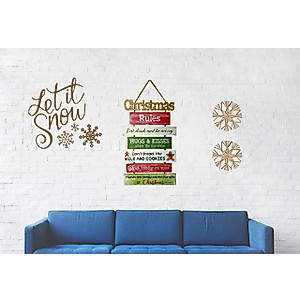 Christmas Wood Wall Decor Hanging Sign, Rustic Wooden Plaque, Holiday Rules 23" x 13.75" Jute Hanger
