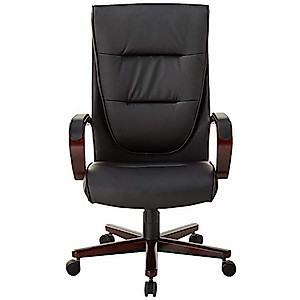 HON Topflight Executive Leather Chair - High-Back Office Chair for Computer Desk, Black/Mahogany (HVL844)