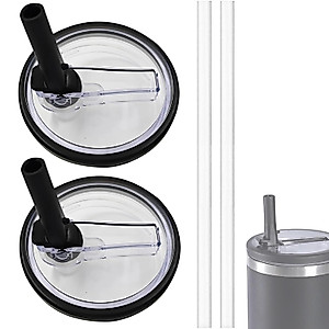 40 oz Tumbler Flip Straw Lid Replacement for Stanley Quencher, 2 Pack Tumbler Lids with 2 Straws for Stanley 40 OZ, Leakproof Tumbler Lids Covers for Stanley Cup, Black (Black)