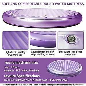 Round Waterbed Mattress - Soft & Comfortable Softside Waterbed Mattress Strong Bearing Waterbed Insert Mattress Suitable for Elderly,Adults,Children (78.7inch, Free Flow Full Wave)