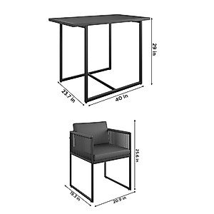 COSCO CoscoProducts Modern Nesting Outdoor Bistro Resin Weave and Fabric Cushions, 3-Piece Set, Dark Gray