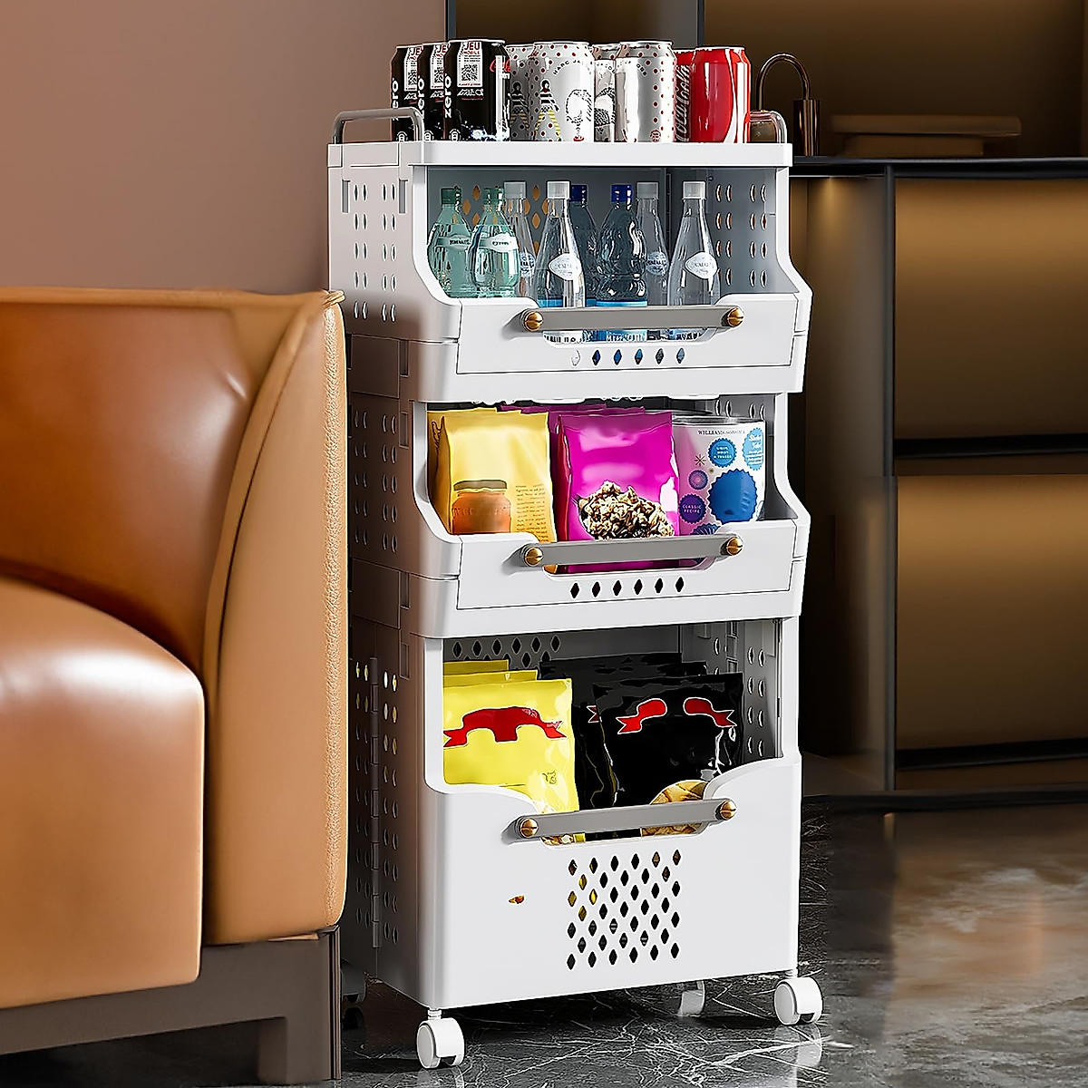 pupustar Laundry Basket with Wheels,Rolling Folding Laundry Hamper,Utility cart,Kitchen Storage Cart,Stackable Storage Bins Open Front,Dirty Clothes Hamper,Plastic Laundry Room Organization