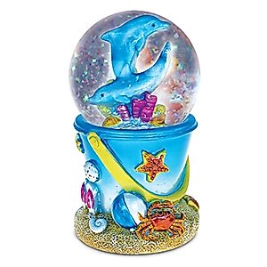 COTA Global Dolphin Sand Bucket Snow Globe - Water Globe Figurine with Sparkling Glitter, Collectible Novelty Ornament for Home Decor, for Birthdays, Christmas, and Valentine's - 65mm
