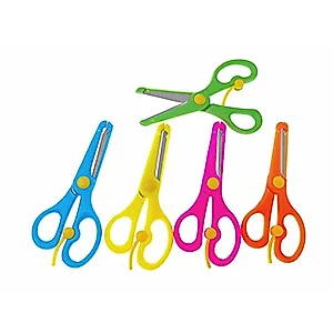 Kinteshun Children Scissors,Kids’ Artwork Blunt Tip Anti-Pinch Shears Students Cutter Scissors for DIY Handcraft Projects(5pcs)