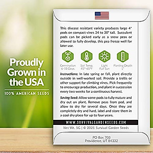 Survival Garden Seeds -Oregon Sugar Pod II Pea Seed for Planting - Packet with Instructions to Plant and Grow Delicious Snow Peas in Your Home Vegetable Garden - Non-GMO Heirloom Variety