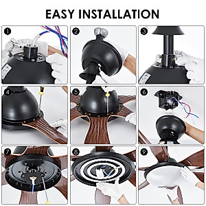 GDLT Farmhouse Ceiling Fan Chandelier, 56" Rustic Brown Ceiling Fan Light with Reversible Motor, with Remote Vintage 6 Blades Ceiling Fan Chandelier for Patio, Living Room, Dining Room