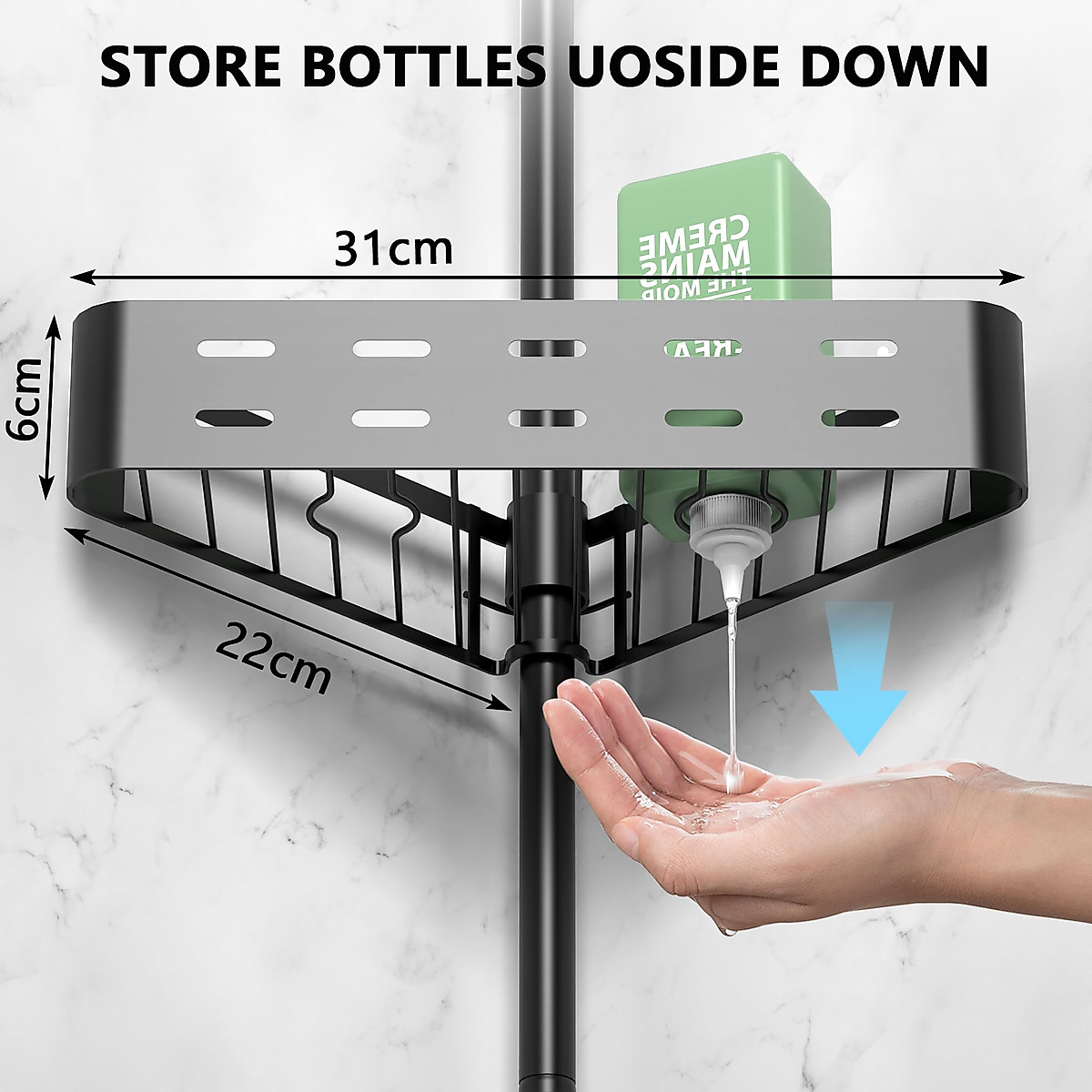 KEGII Shower Caddy Corner Tension Pole - Shower Organizer Rustproof, Black Shower Shelves Free Standing, Inside Shower Rack Shampoo Holder, Shower Storage Adjustable