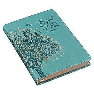Christian Art Gifts Classic Journal Be Still And Know Psalm 46:10 Floral Inspirational Scripture Notebook, Ribbon Marker, Teal/Gold Faux Leather Flexcover, 336 Ruled Pages