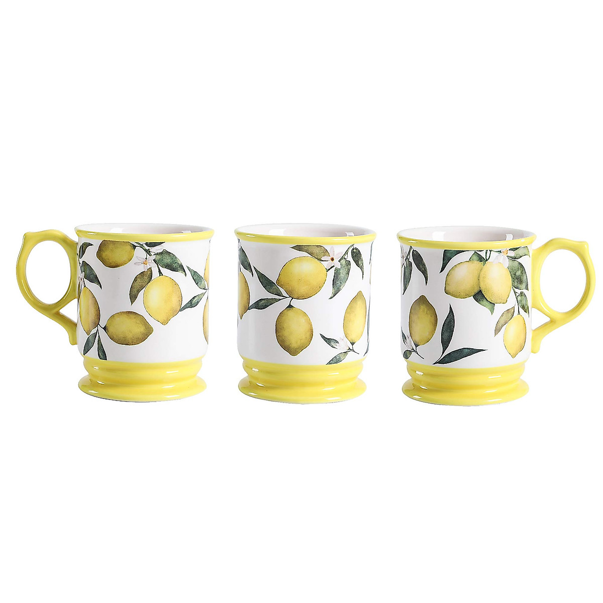 Bico Lemon Dreams Ceramic Mugs, Set of 4, for Coffee, Tea, Drinks, Microwave & Dishwasher Safe
