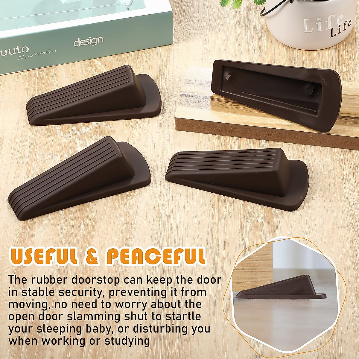 12 Pieces Rubber Door Stoppers Brown Rubber Door Stopper Wedge Large Heavy Duty Flexible Door Holder Door Stop Wedge Anti Slip Door Wedge for Door Bootom on Tile Carpet Wooden Floor Concrete