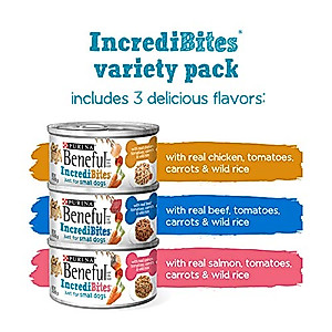 Beneful Purina Small Breed Wet Dog Food Variety Pack, IncrediBites with Real Beef, Chicken or Salmon - (30) 3 oz. Cans