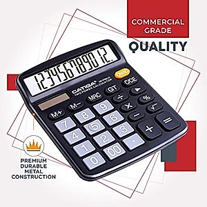 Desktop Calculator 12 Digit with Large LCD Display and Sensitive Button, Solar and Battery Dual Power, Standard Function for Office, Home, School, CD-2786 (Black)