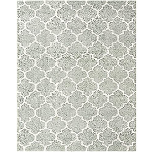 Unique Loom Rabat Shag Collection Area Rug - Marble (7' 10" x 10' Rectangle, White Cyan/Ivory)