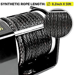 ATV Winch 3000LB, 12V DC Electric Winch with 50Ft Synthetic Rope, Wireless Remote Control, Roller Fairlead, Waterproof Winch Set for ATV UTV Towing Truck