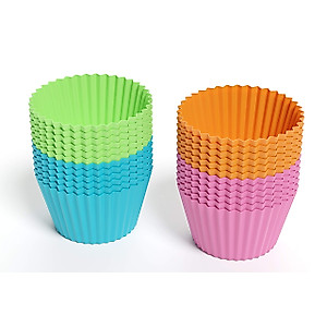 Bakerpan Silicone Mini Cupcake Holders, Mini Cupcake Liners, Pastry & Dessert Cups, 24 Pack (Multi)