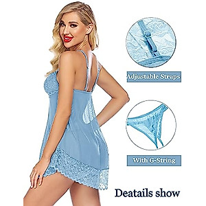 Avidlove Women V-Neck Lingerie Lace Babydoll Chemise Nightwear Outfits(Clear Blue, M)