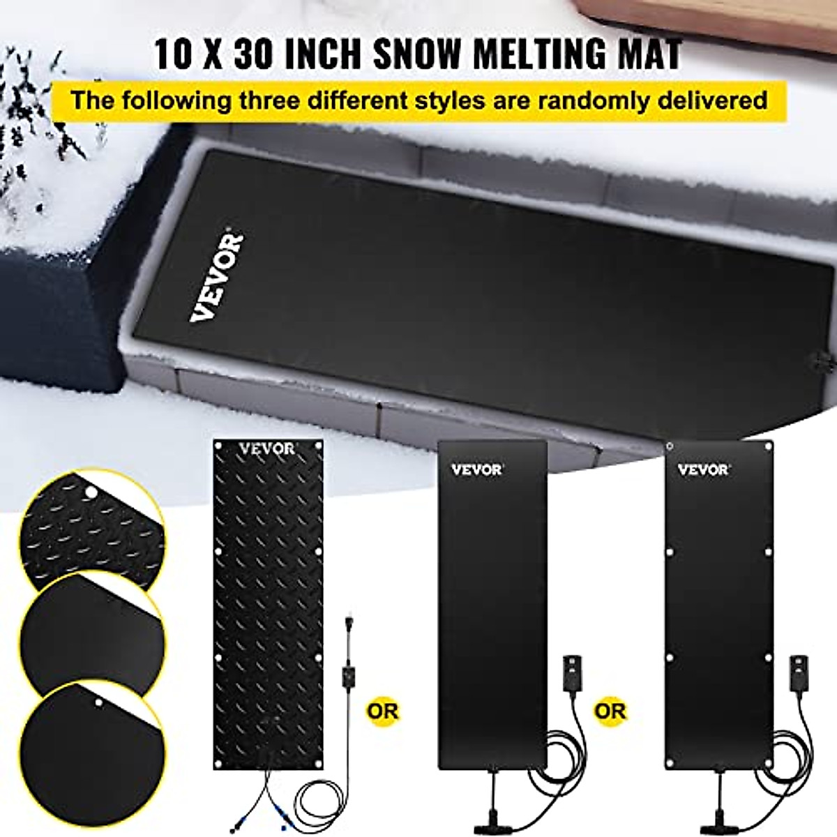 VEVOR 30 0in, 10in x 30in 120V Walkway, PVC Heated Ice Power Cord, Ideal Winter Outdoor Slip-Proof Snow Mat, 2'' per Hour Melting Speed, Black